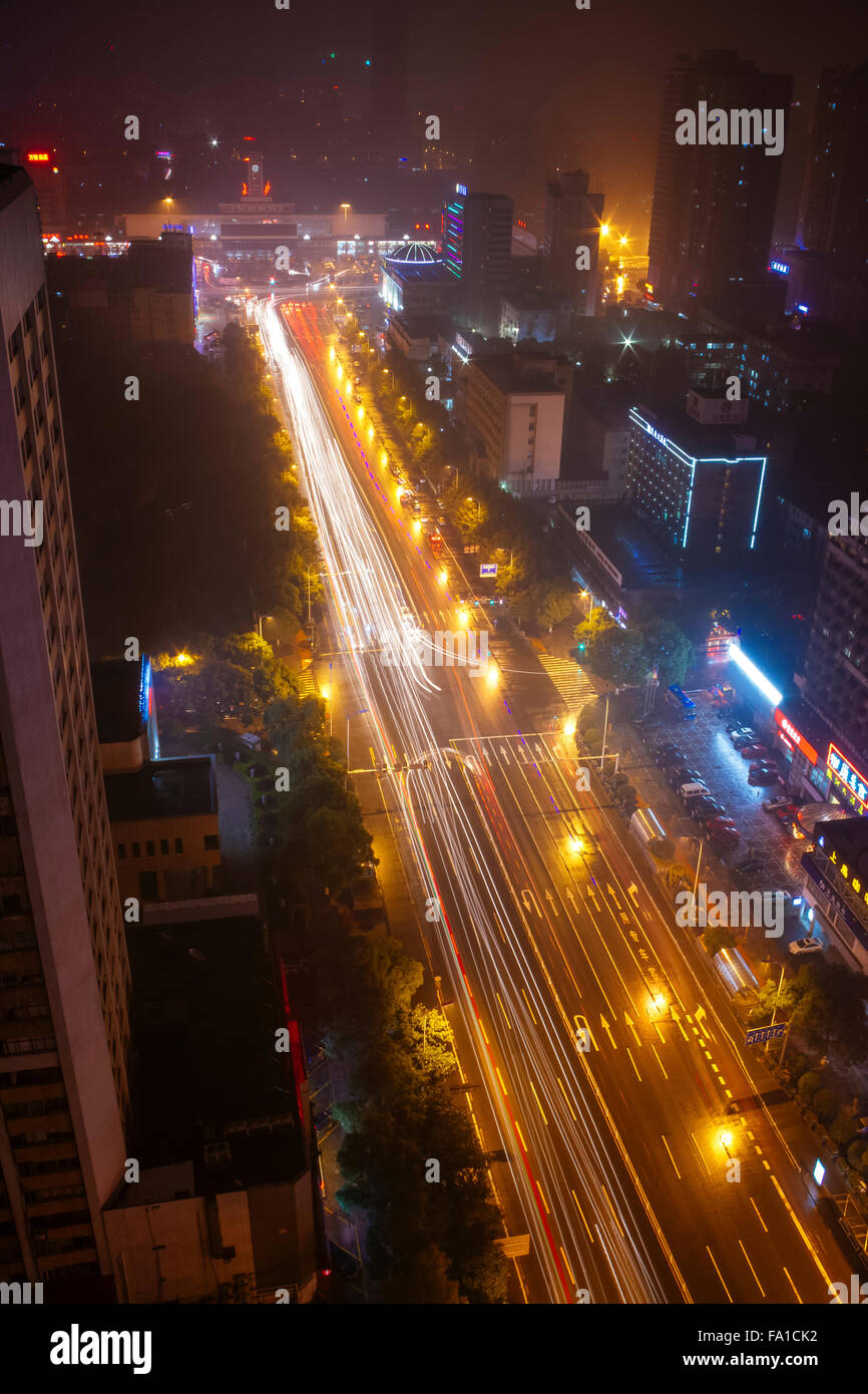 Changsha, Hunan province, China - Night view of Wuyi Road, the main ...