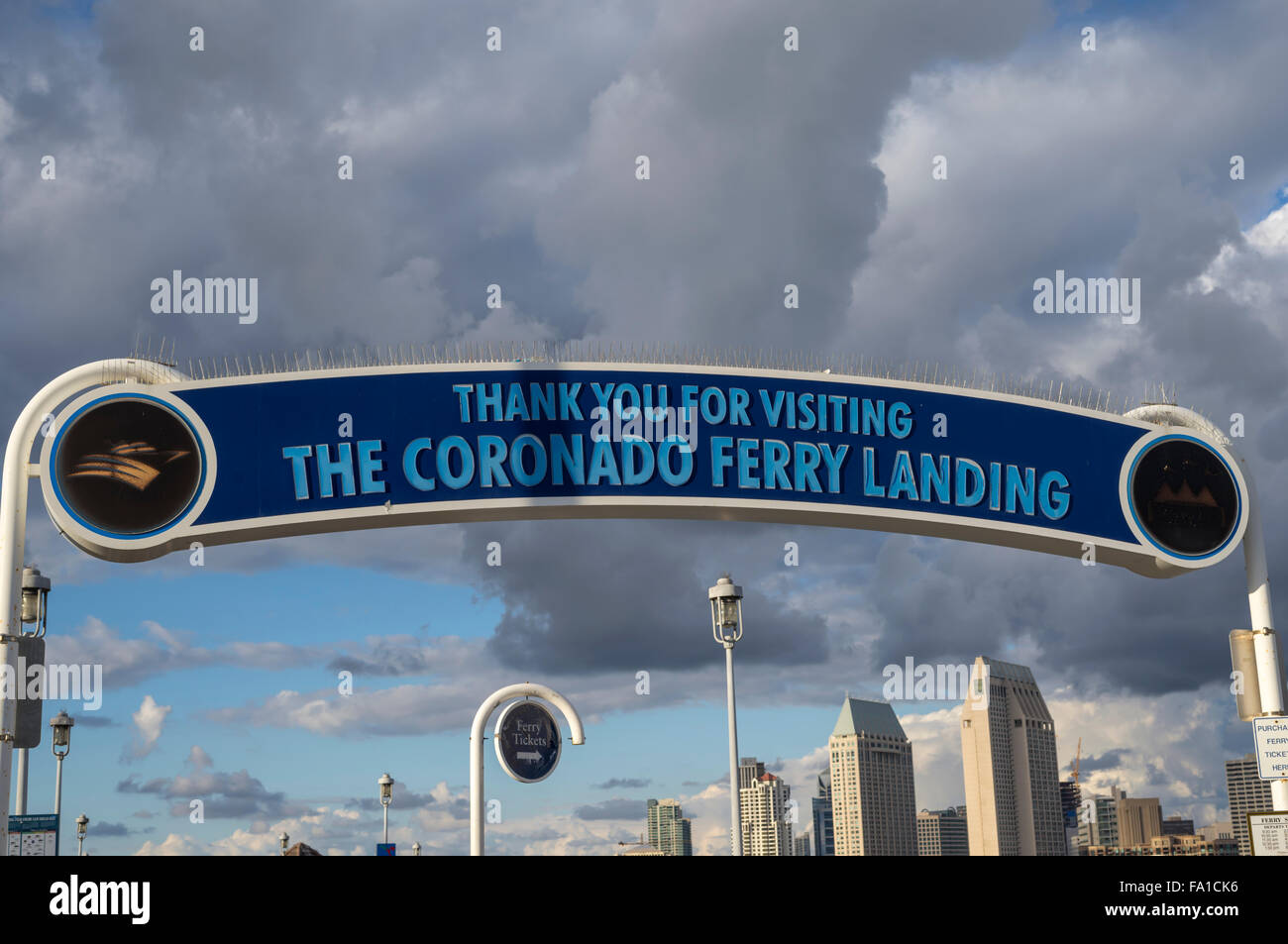 The Coronado Ferry Landing sign, clouds. Coronado, California, USA ...