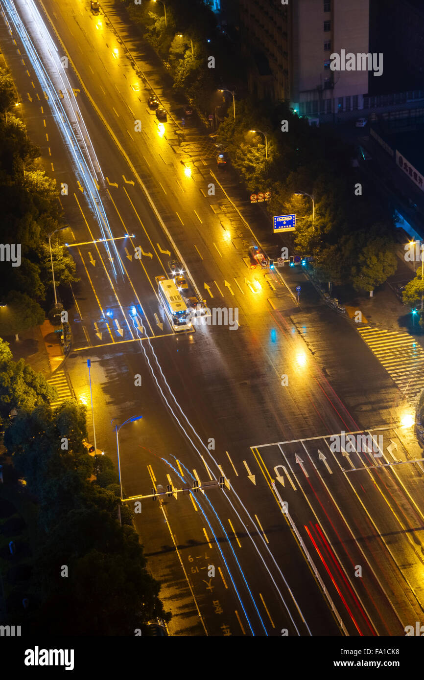 Changsha, Hunan province, China - Night view of Wuyi Road, the main ...