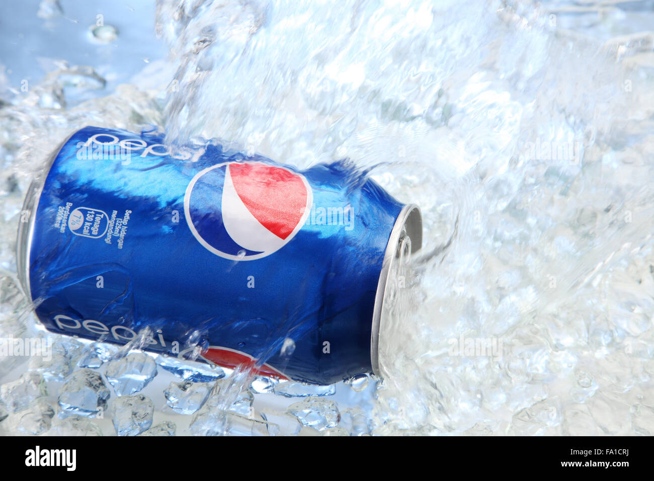 kuala Lumpur,Malaysia 15th April 2015,Can of Pepsi cola on a bed of ice ...