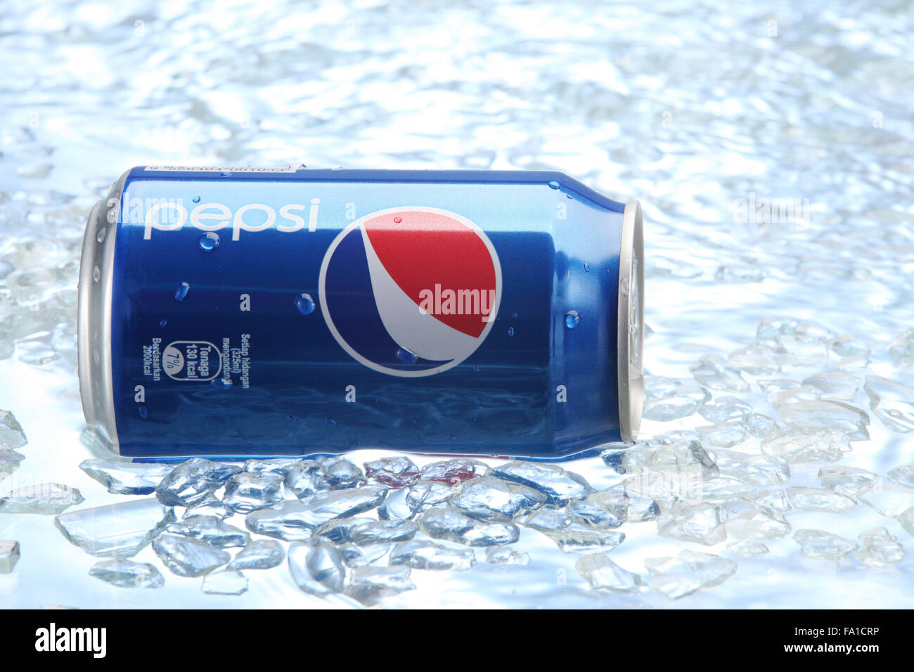 kuala Lumpur,Malaysia 15th April 2015,Can of Pepsi cola on a bed of ice ...