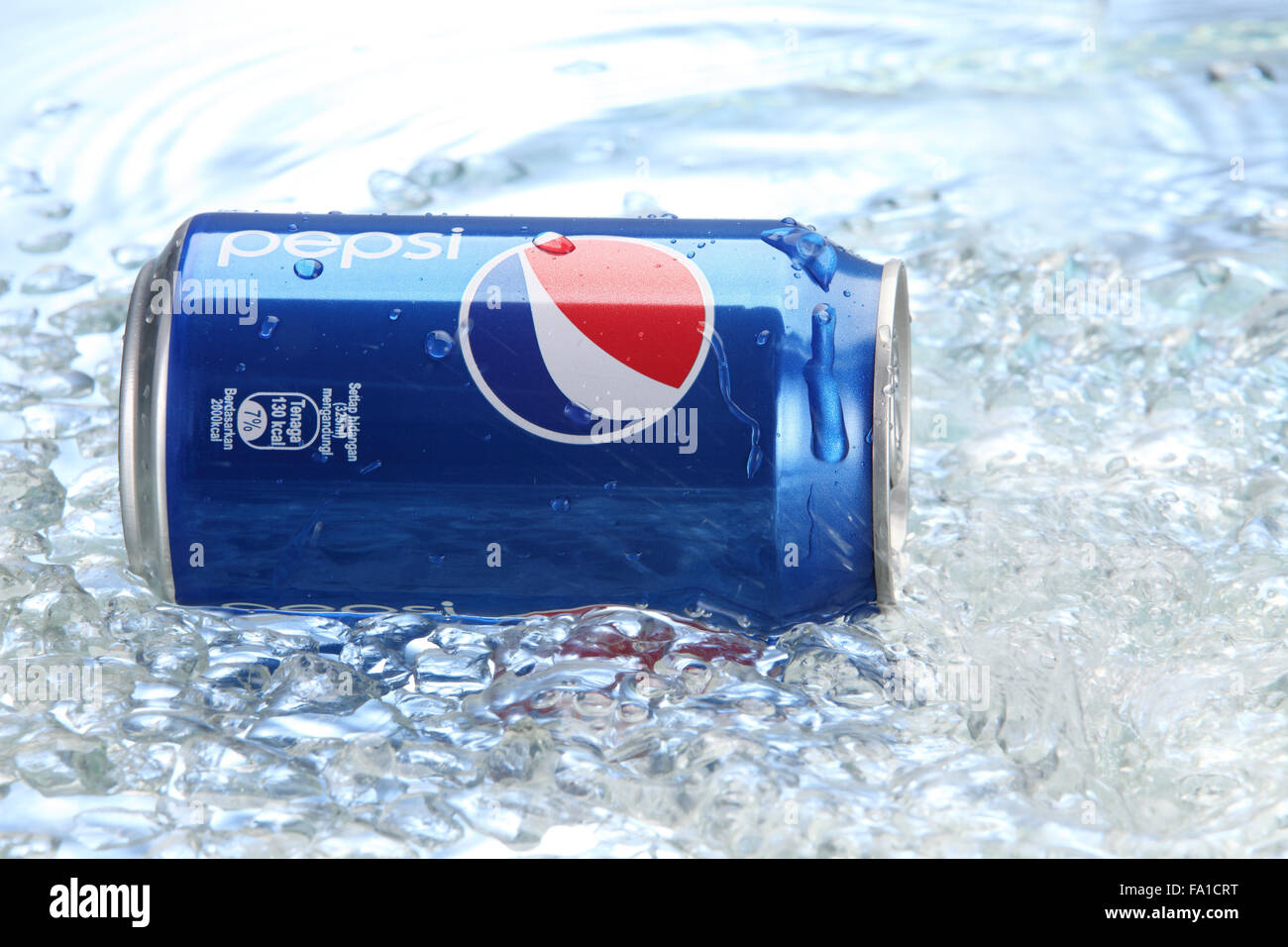 kuala Lumpur,Malaysia 15th April 2015,Can of Pepsi cola on a bed of ice ...