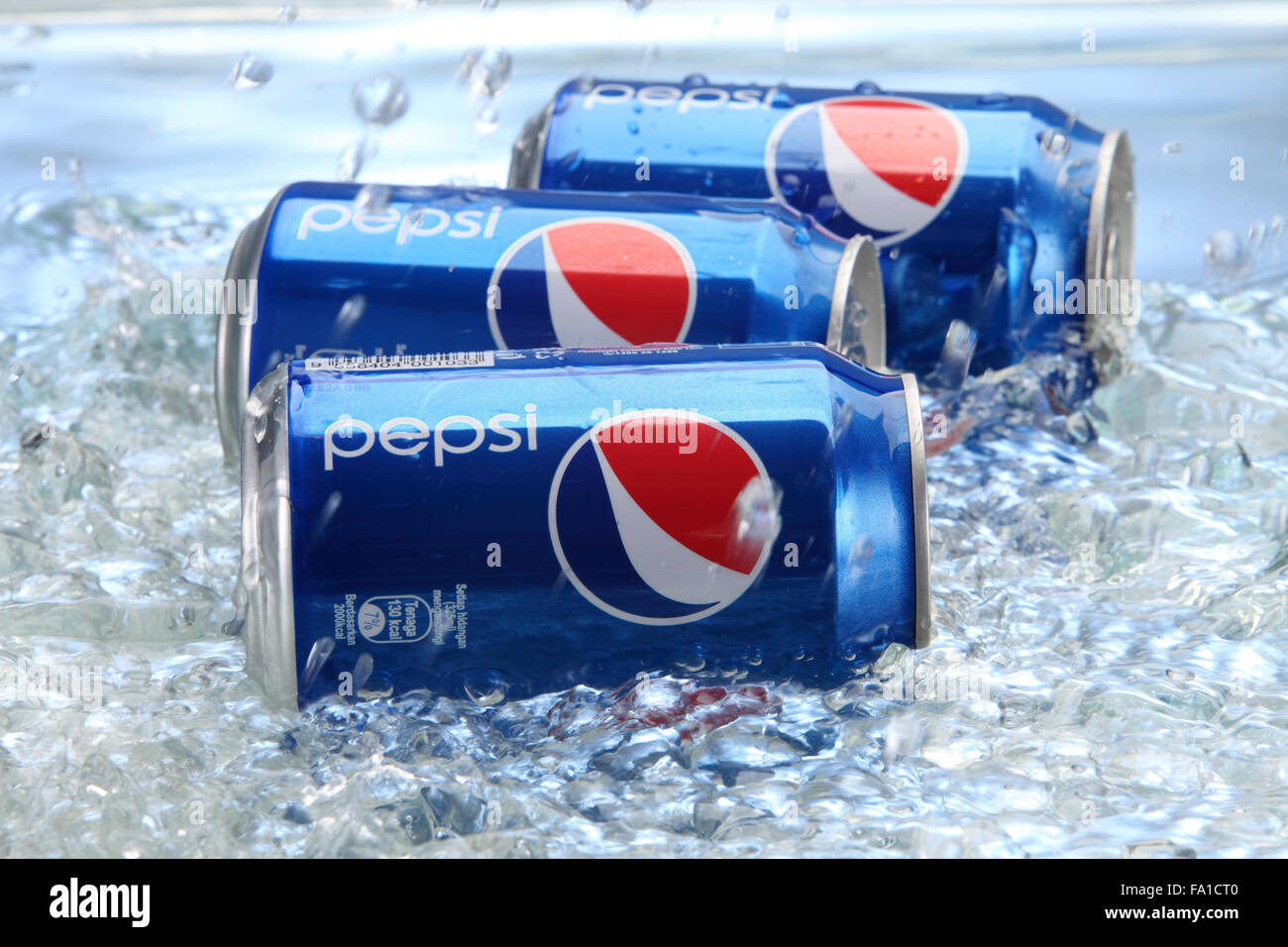 kuala Lumpur,Malaysia 15th April 2015,Can of Pepsi cola on a bed of ice ...