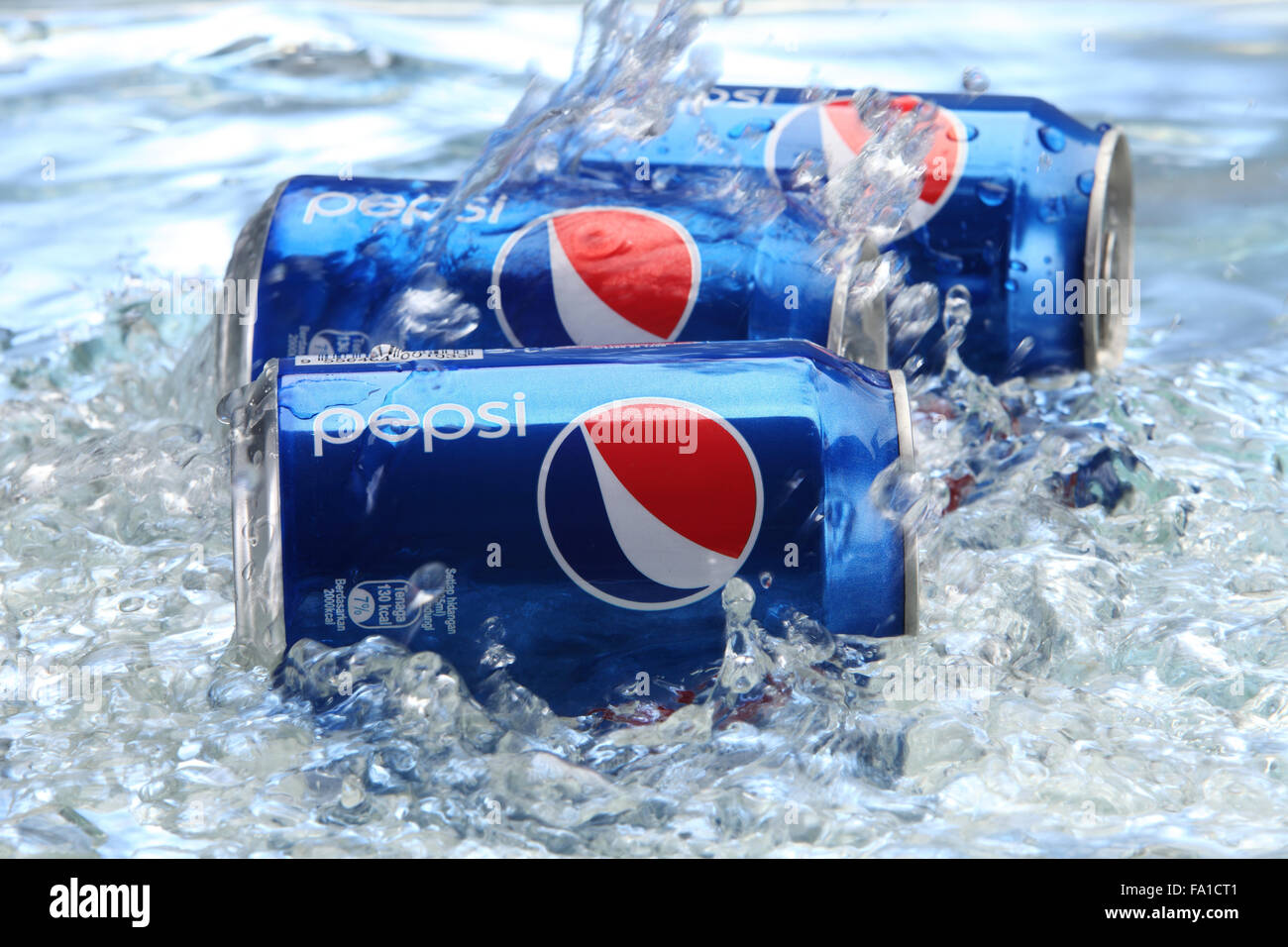 kuala Lumpur,Malaysia 15th April 2015,Can of Pepsi cola on a bed of ice ...