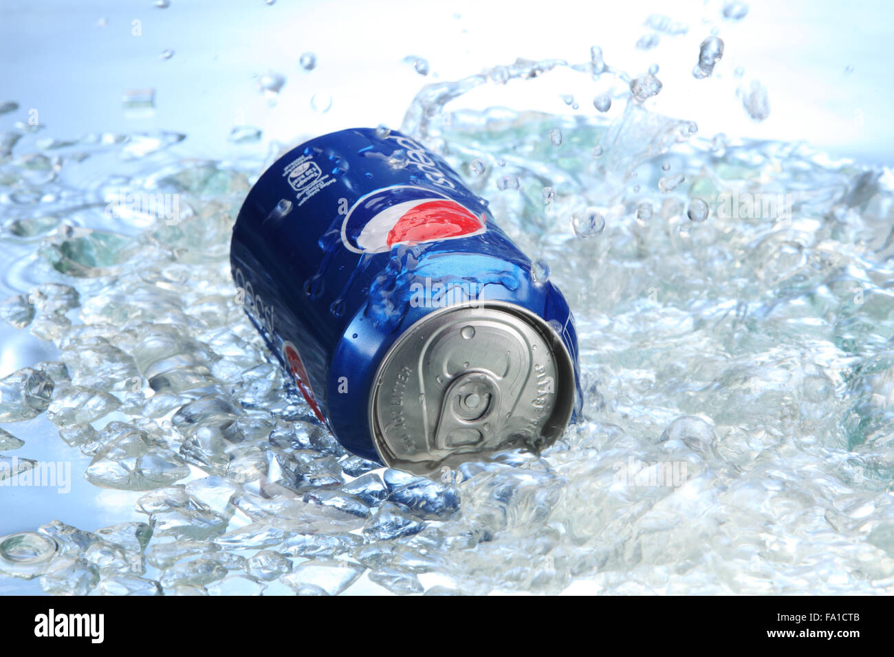 kuala Lumpur,Malaysia 15th April 2015,Can of Pepsi cola on a bed of ice ...
