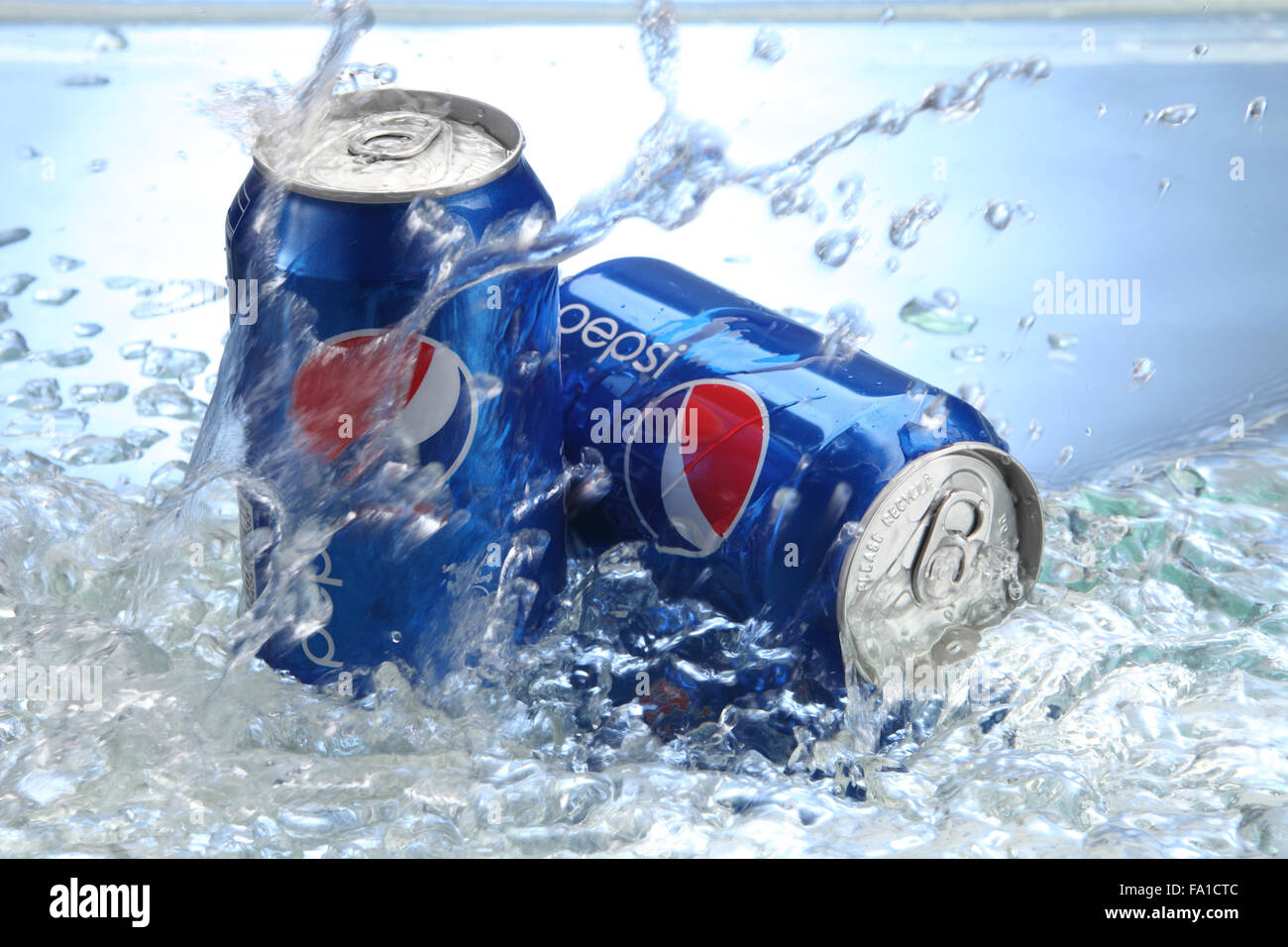 kuala Lumpur,Malaysia 15th April 2015,Can of Pepsi cola on a bed of ice ...