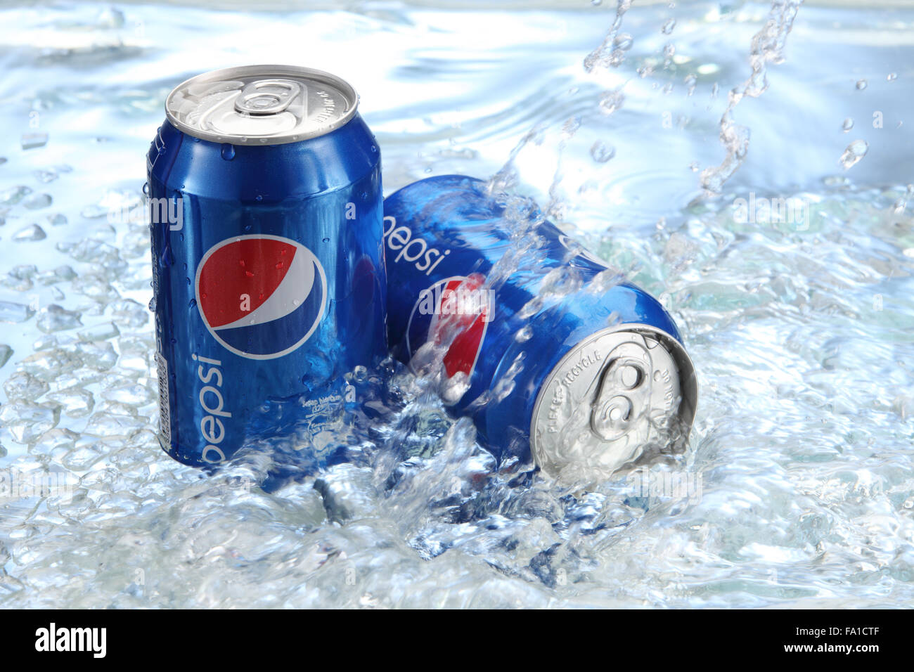 kuala Lumpur,Malaysia 15th April 2015,Can of Pepsi cola on a bed of ice ...
