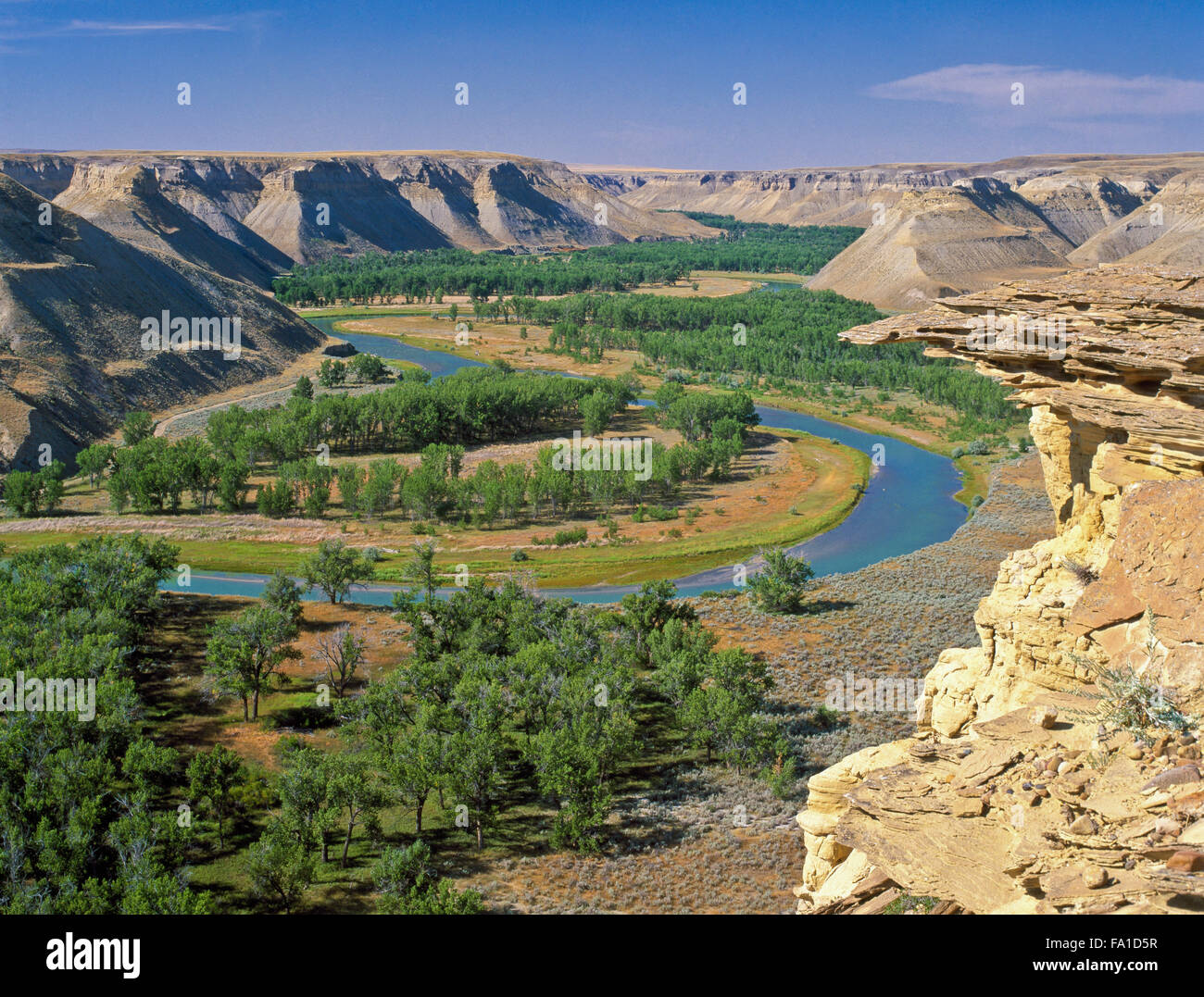 deeply-incised marias river valley cutting through the prairie near ...