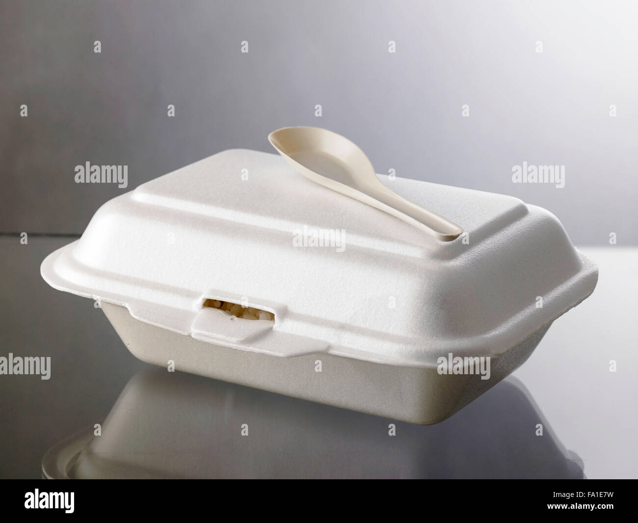 plastic spoon on top of polystrene lunch box Stock Photo - Alamy