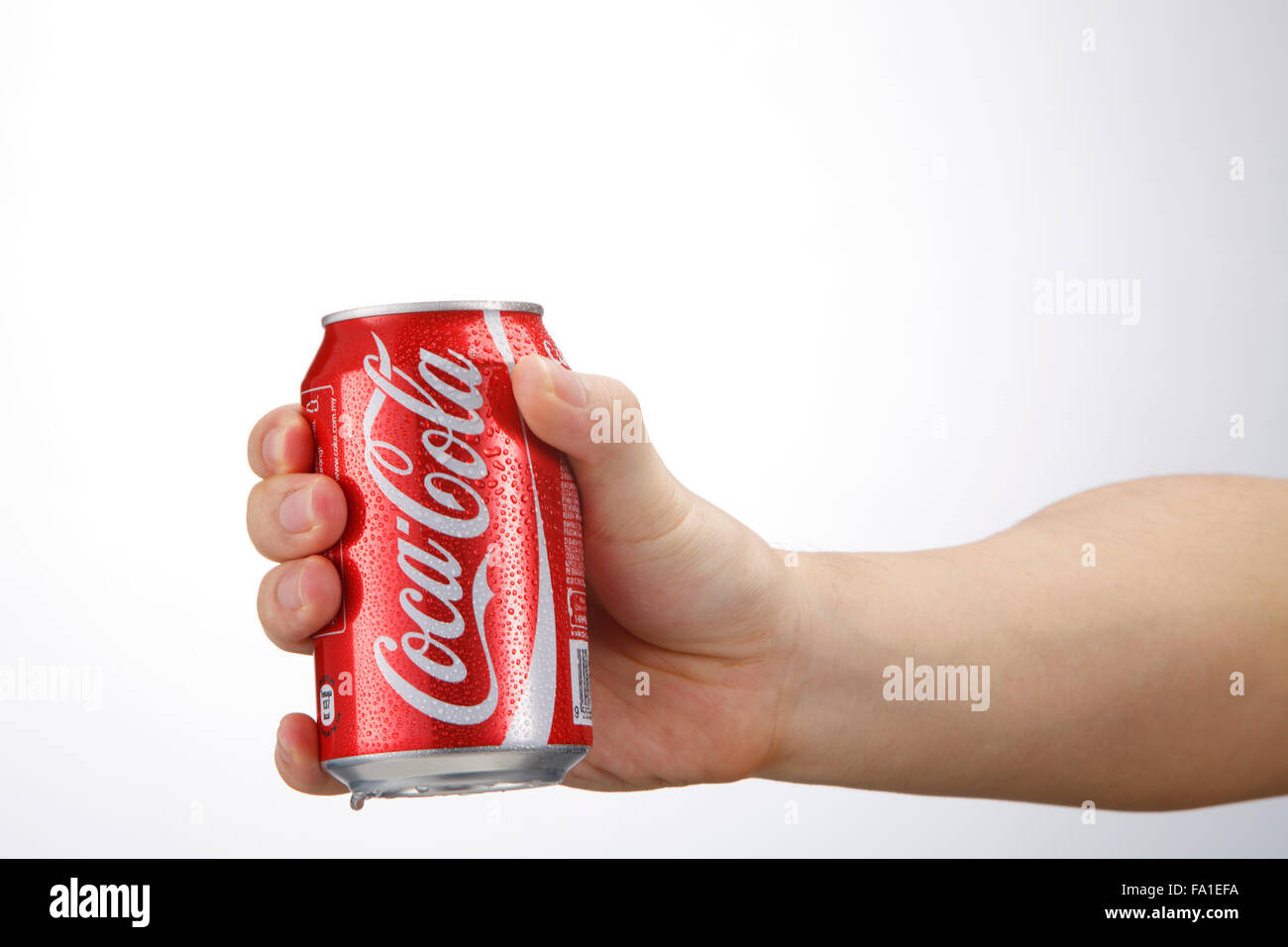 Kuala Lumpur,Malaysia 9th April 2015, hand holding a red Coca Cola can ...