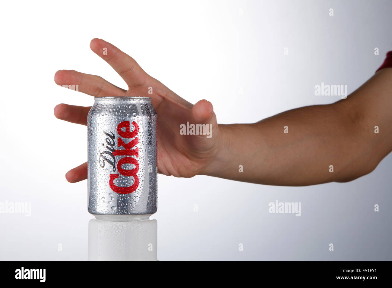 Kuala Lumpur,Malaysia 9th April 2015,hand reaching a diet coca cola ...