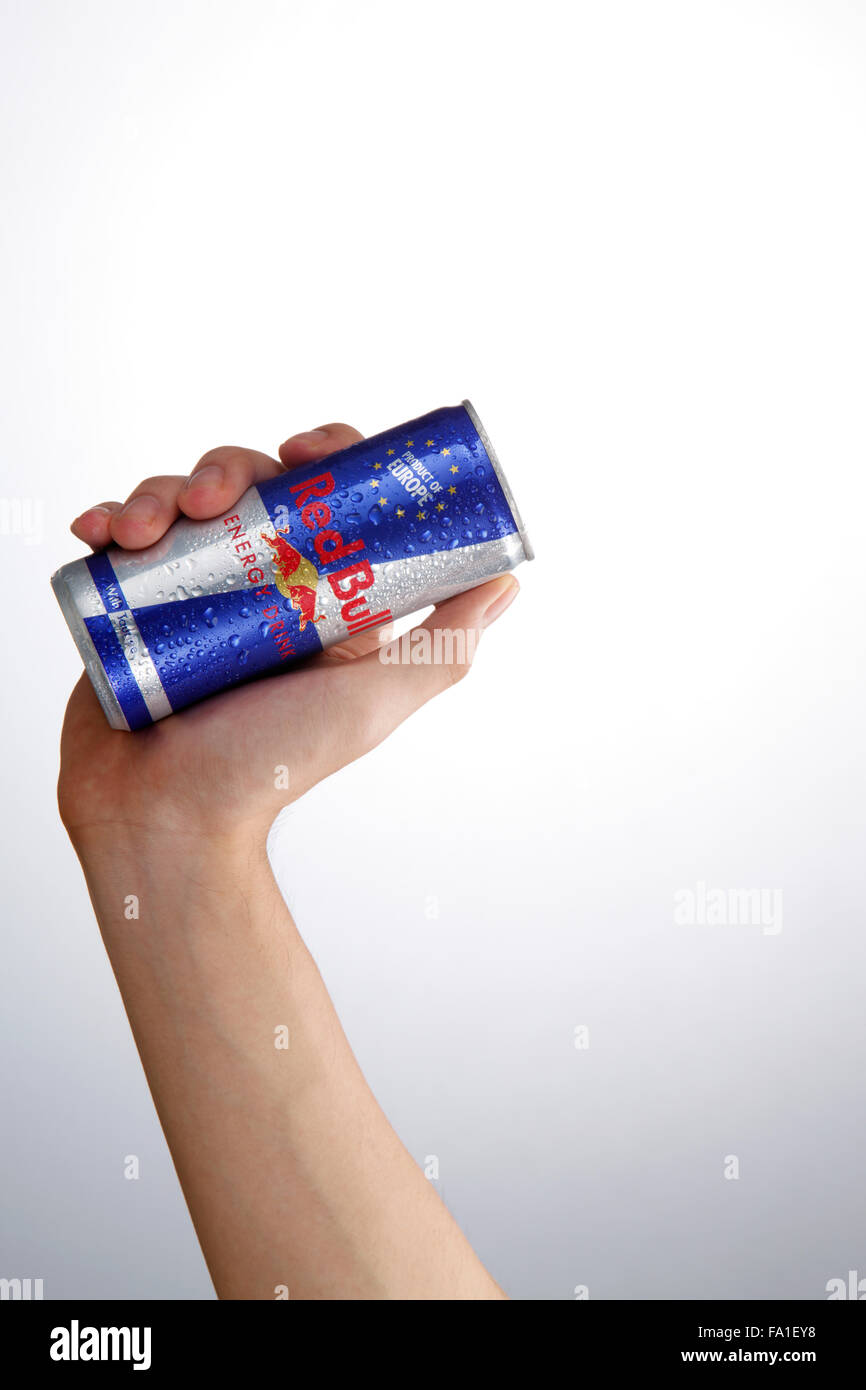 Kuala Lumpur,Malaysia 9th April 2015,Hand holding Can of Red Bull ...
