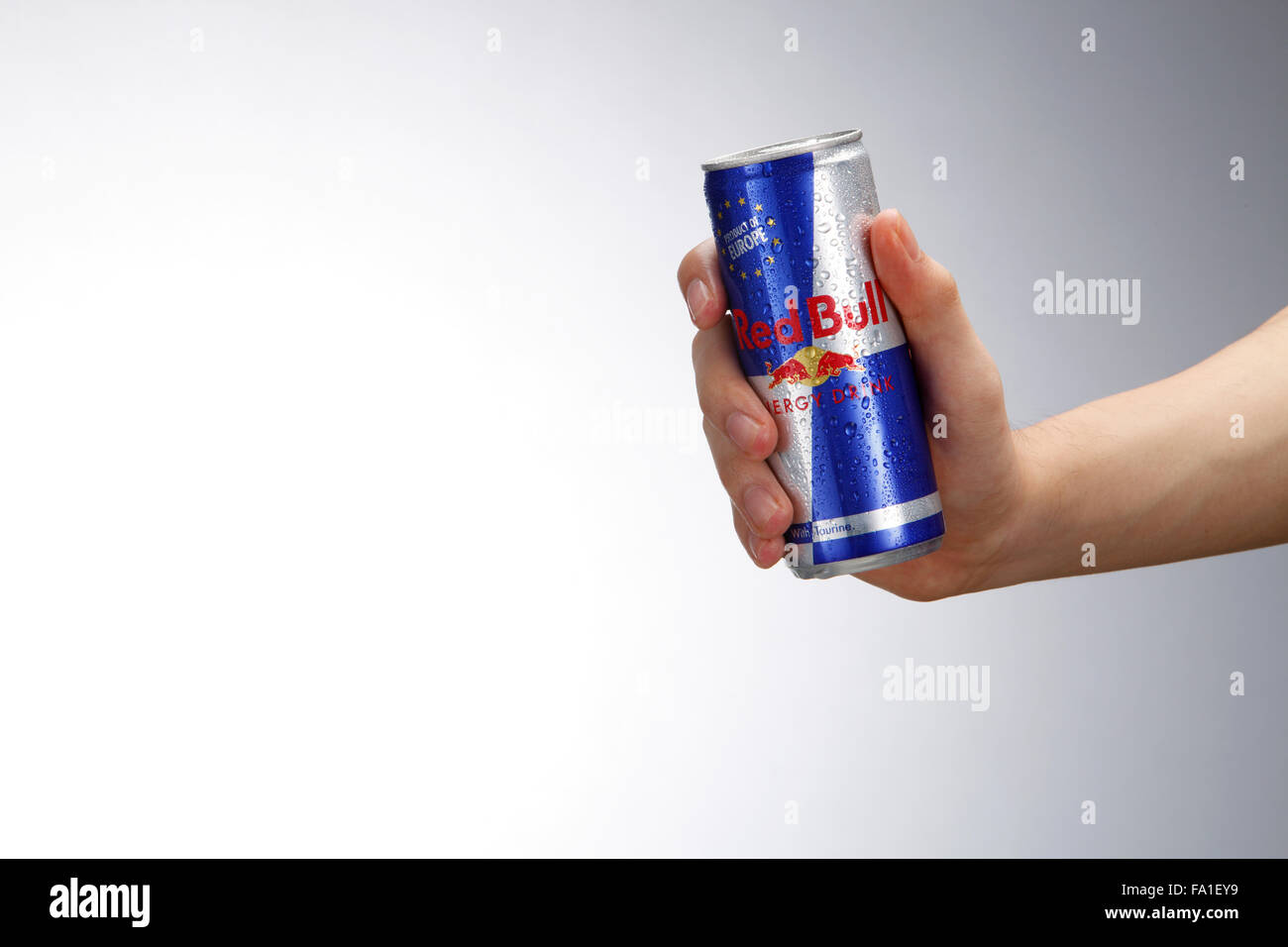 Kuala Lumpur,Malaysia 9th April 2015,Hand holding Can of Red Bull ...