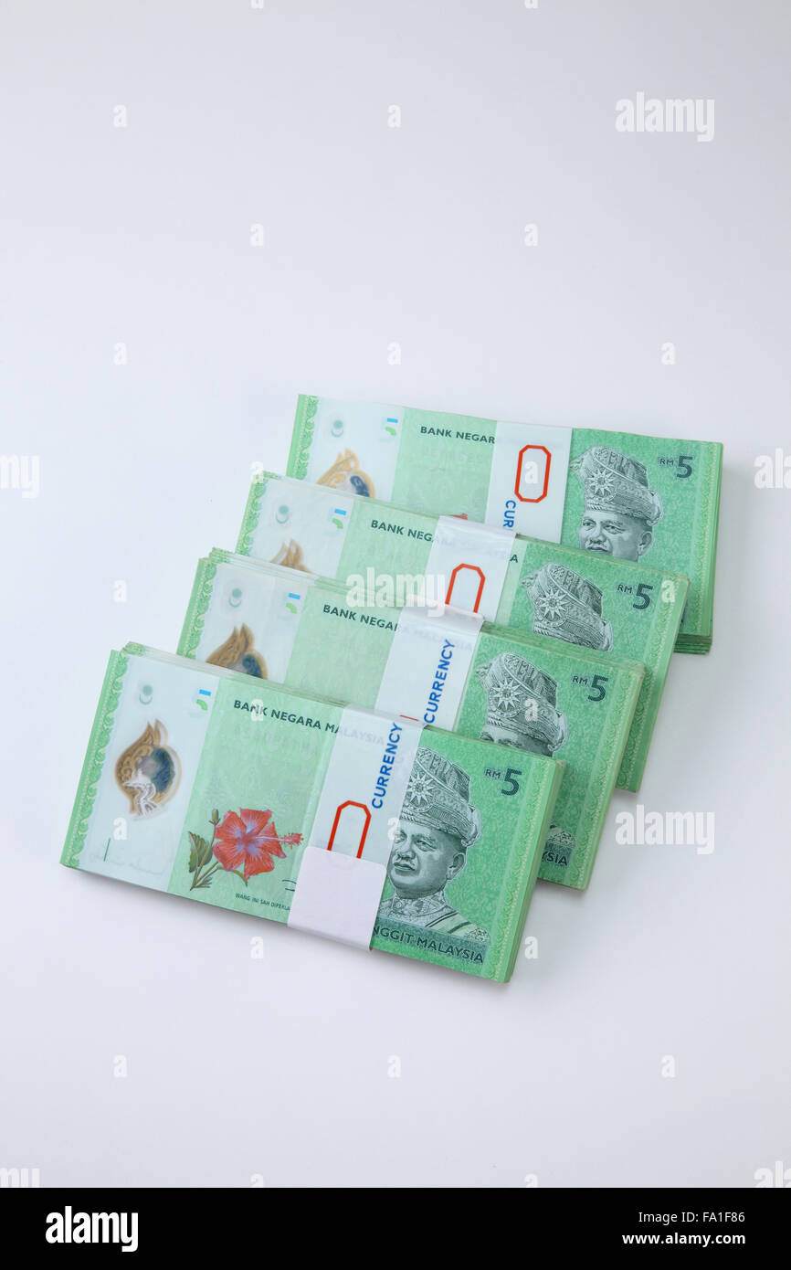 stack of the Malaysia ringgit 5dollar Stock Photo - Alamy