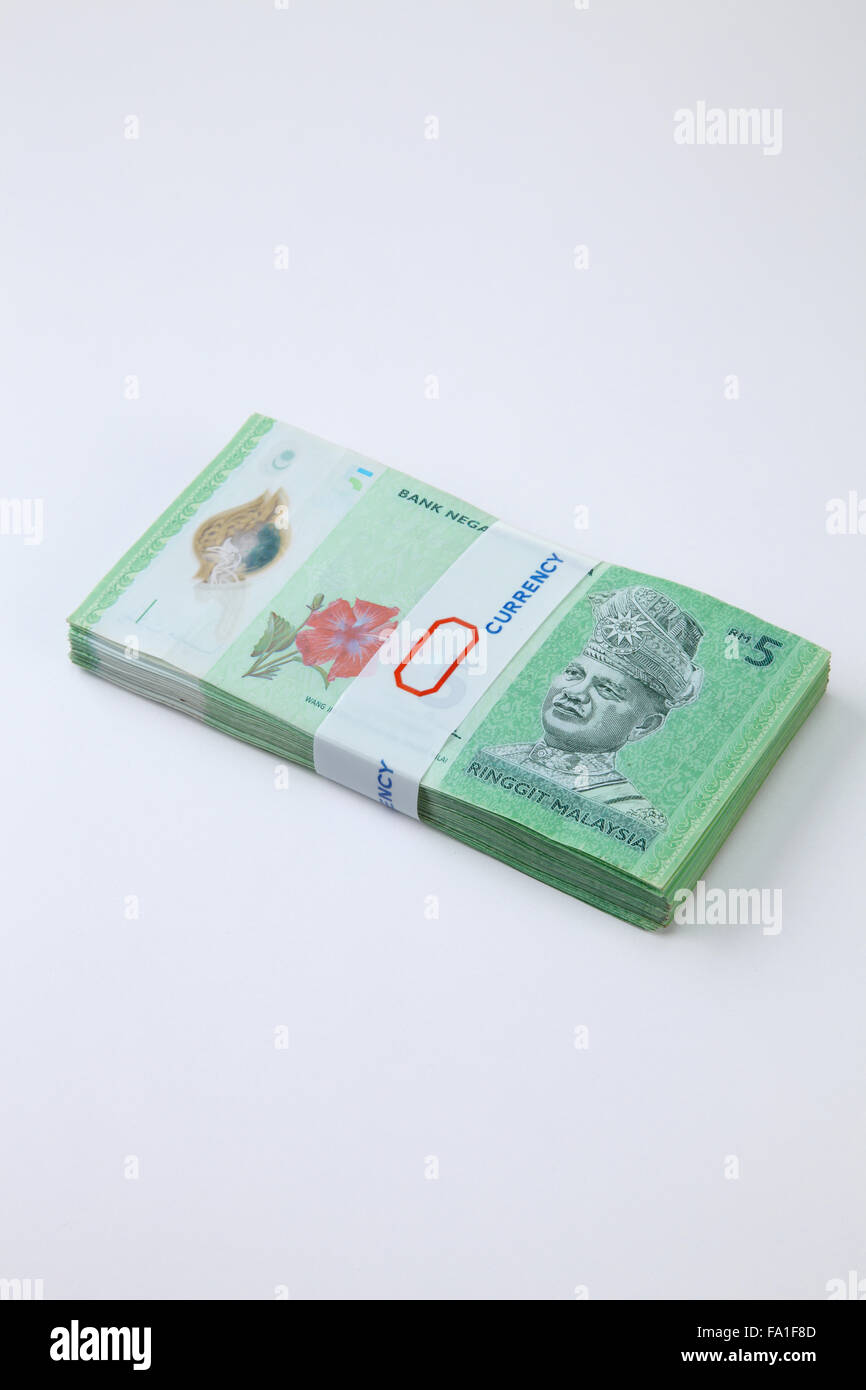 stack of the Malaysia ringgit 5dollar Stock Photo - Alamy