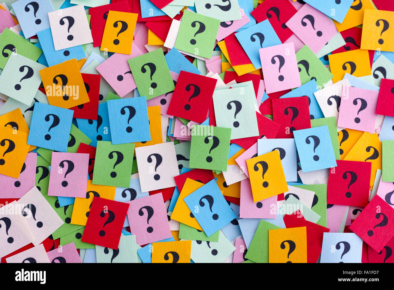 Too Many Questions. Pile of colorful paper notes with question marks ...