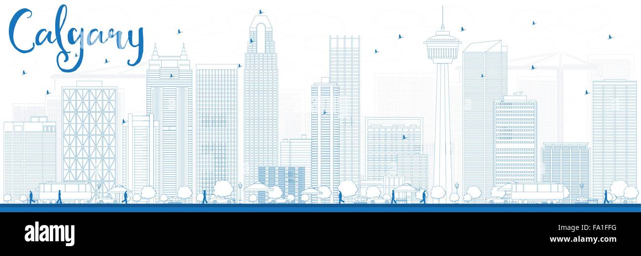 Outline Calgary Skyline with Blue Buildings. Vector Illustration ...