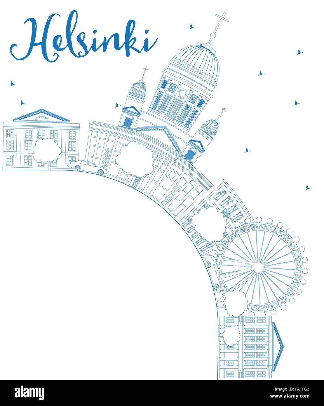 Outline Helsinki skyline with blue buildings and copy space. Business ...
