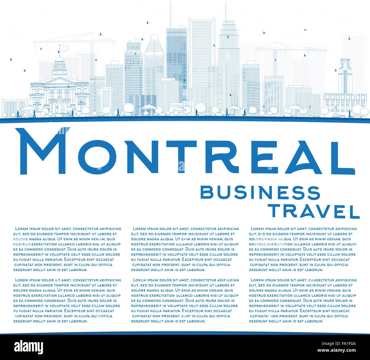 Outline Montreal skyline with blue buildings and copy space. Vector ...