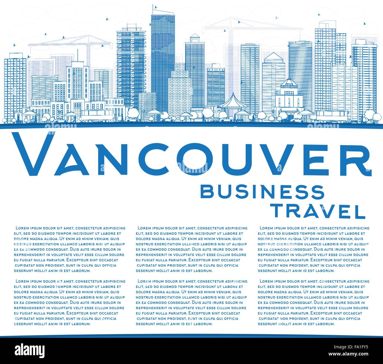 Outline Vancouver skyline with blue buildings and copy space. Vector ...