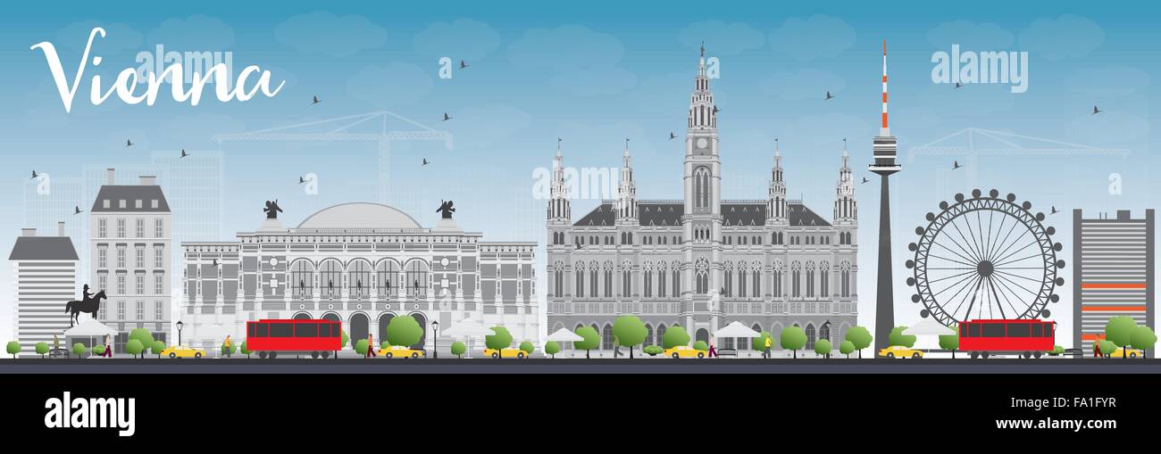 Vienna Skyline with Gray Buildings and Blue Sky. Vector Illustration ...