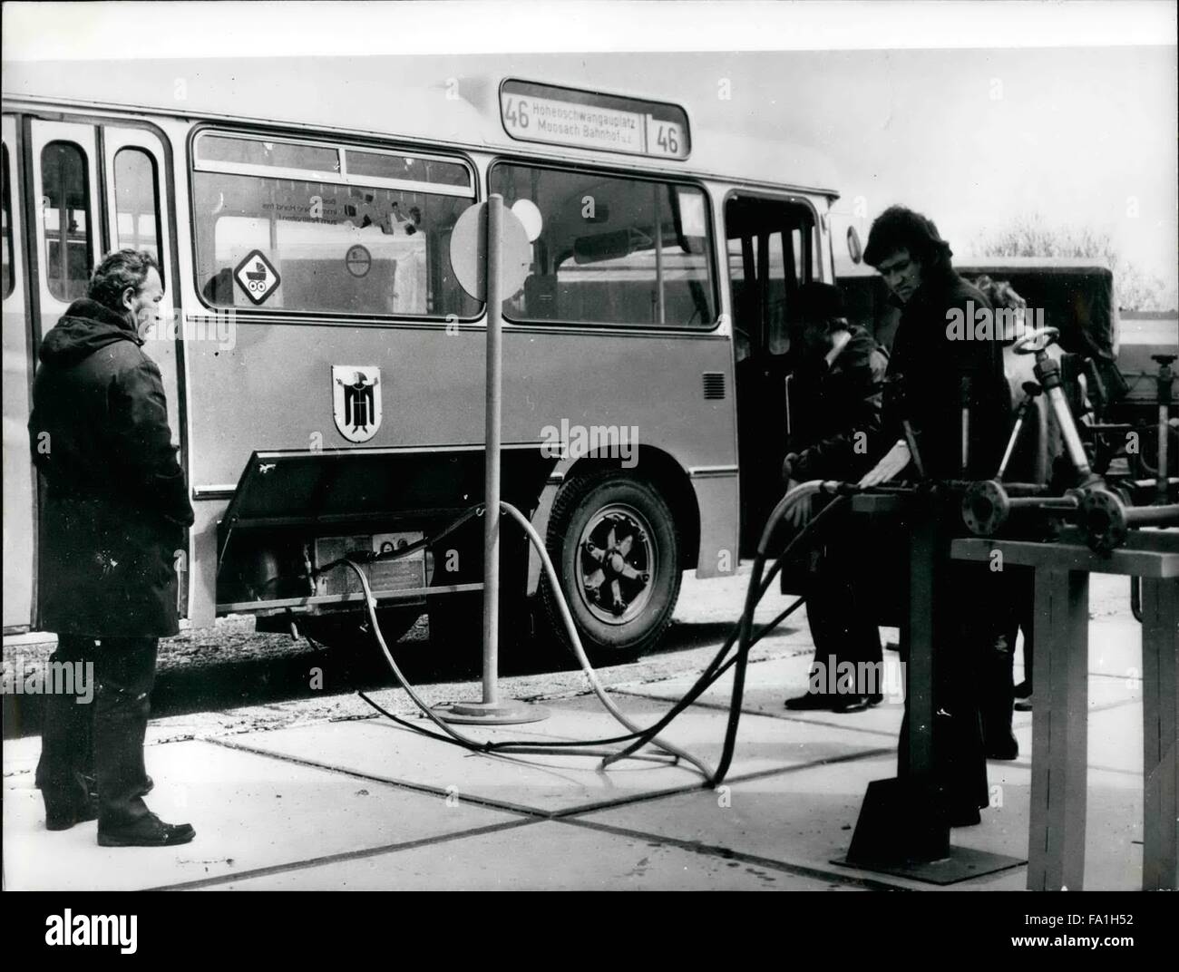 1974 - A gas bus is tried out in Munich. Photo Shows: Munich is now ...