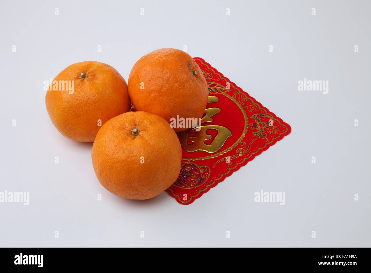 mandarin oranges with the greeting sticker with chinese character Stock ...