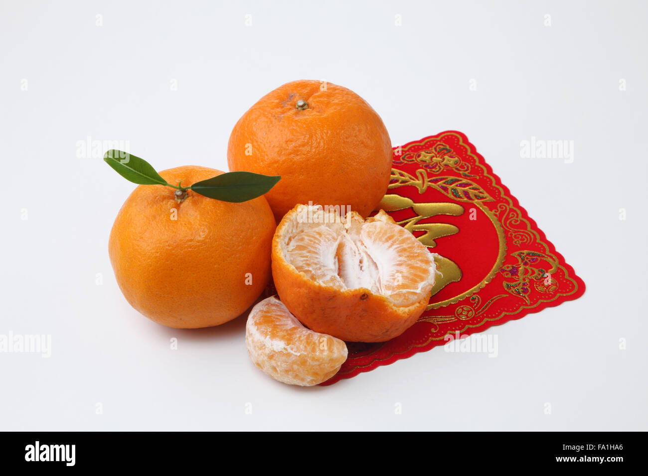 mandarin oranges with the greeting sticker with chinese character Stock ...