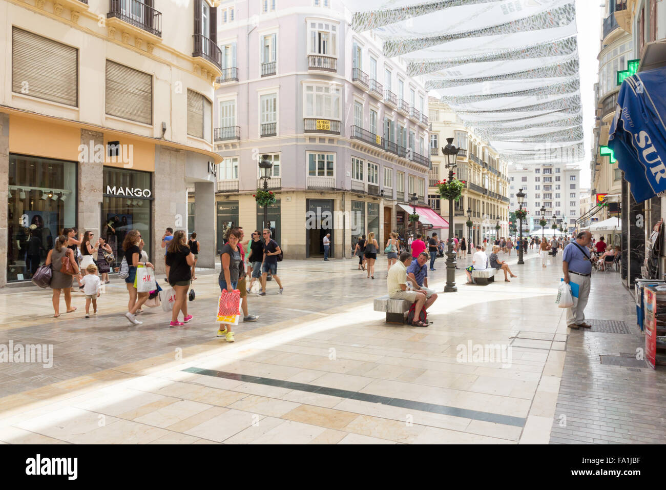 Malaga, Spain-August 31st 2015: People shopping on Marques de Larios ...
