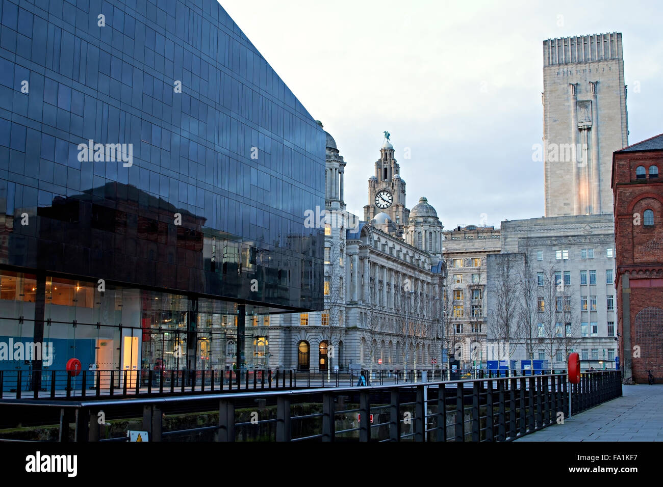 Liverpool's Royal Liver Building and surrounding modern offices Stock ...
