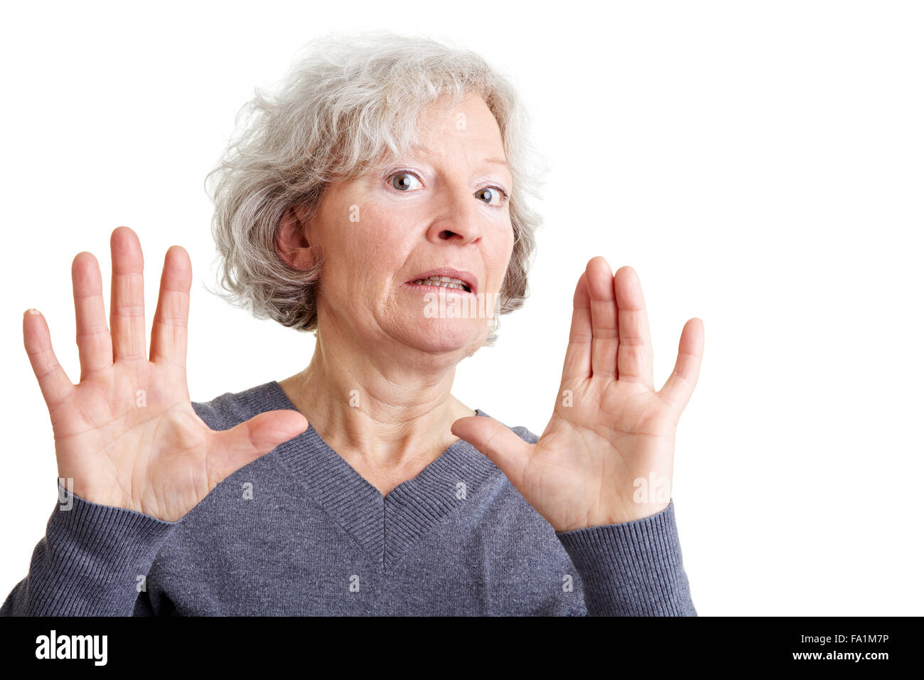 Offended old senior woman rejecting offer with her hands Stock Photo ...