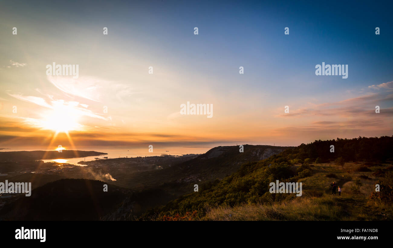 Sunset in the bay of Trieste from Val Rosandra Stock Photo - Alamy