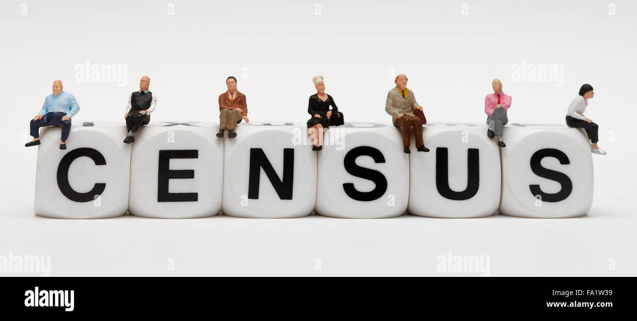 Miniture people sitting on the word Census Stock Photo - Alamy