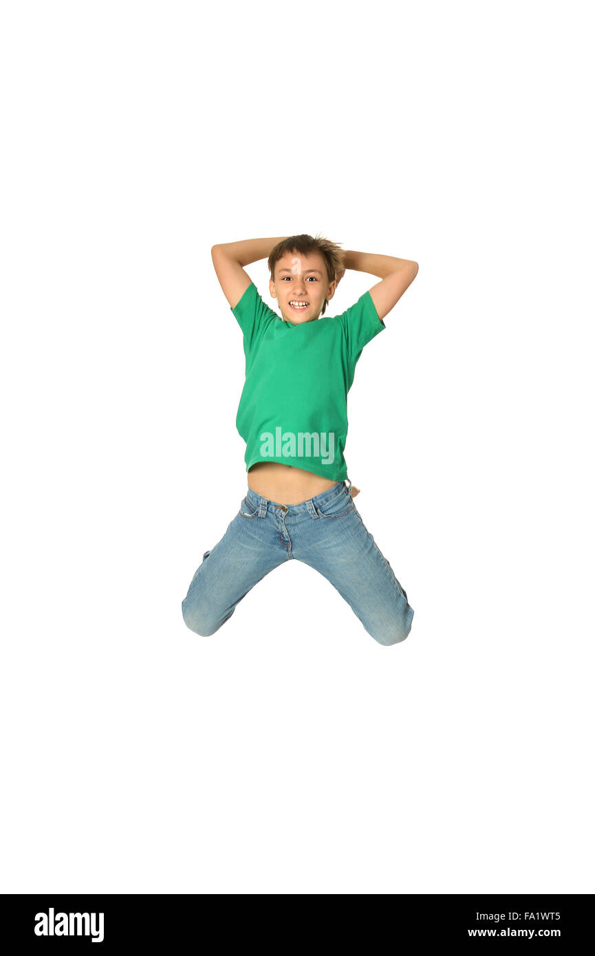 Young boy jumping isolated Stock Photo - Alamy