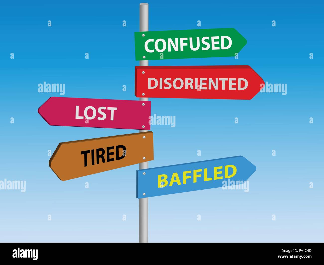Lost, tired, confused, disoriented, baffled directional road sign Stock ... Lost, tired, confused, disoriented, baffled directional road sign Stock ...