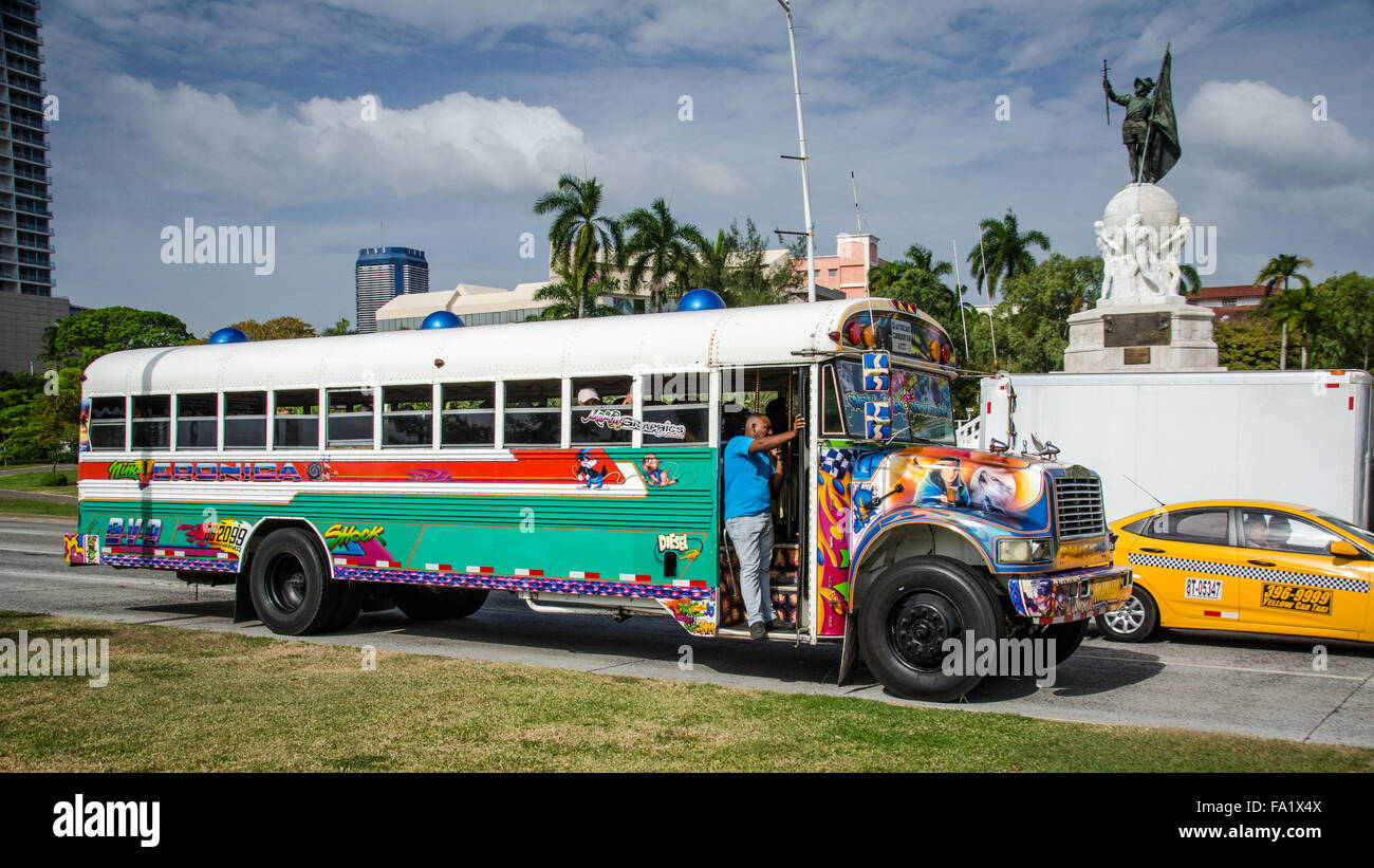 Chicken Bus, Panama City, Central America Stock Photo - Alamy