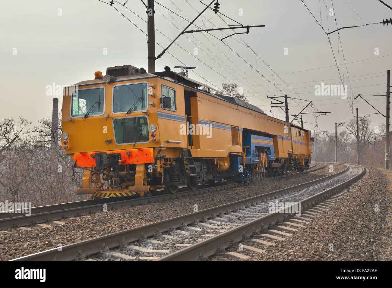 Railway track servece car fixing the rails Stock Photo - Alamy