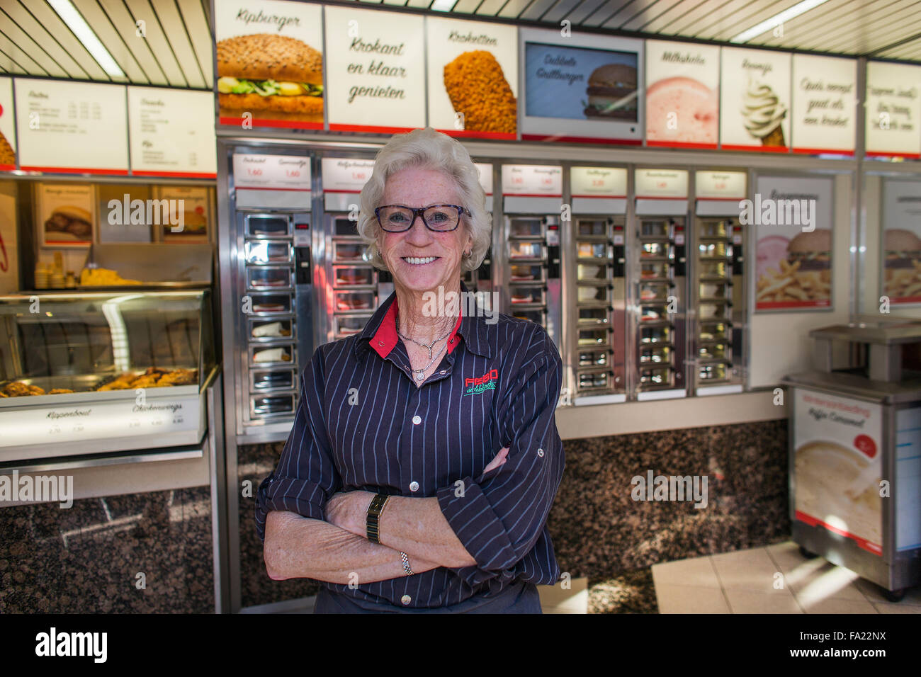 Yvonne Blom (72), owner of fast Food restaurant FEBO in Holland ...