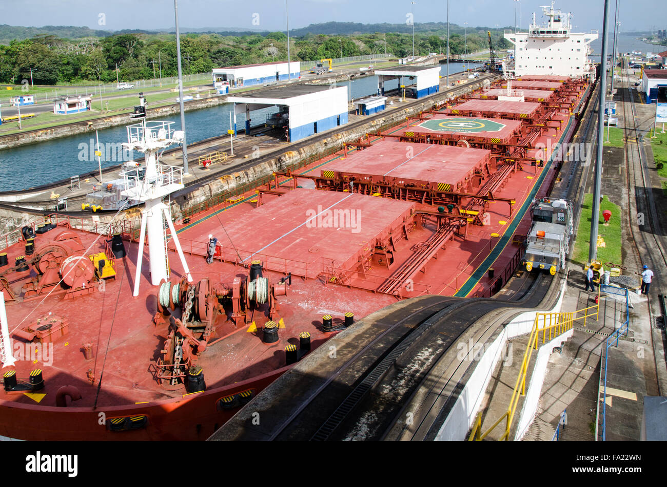 Bulk Carrier Panamax Ship In Gatun Locks, Panama Canal. Panama Stock ...