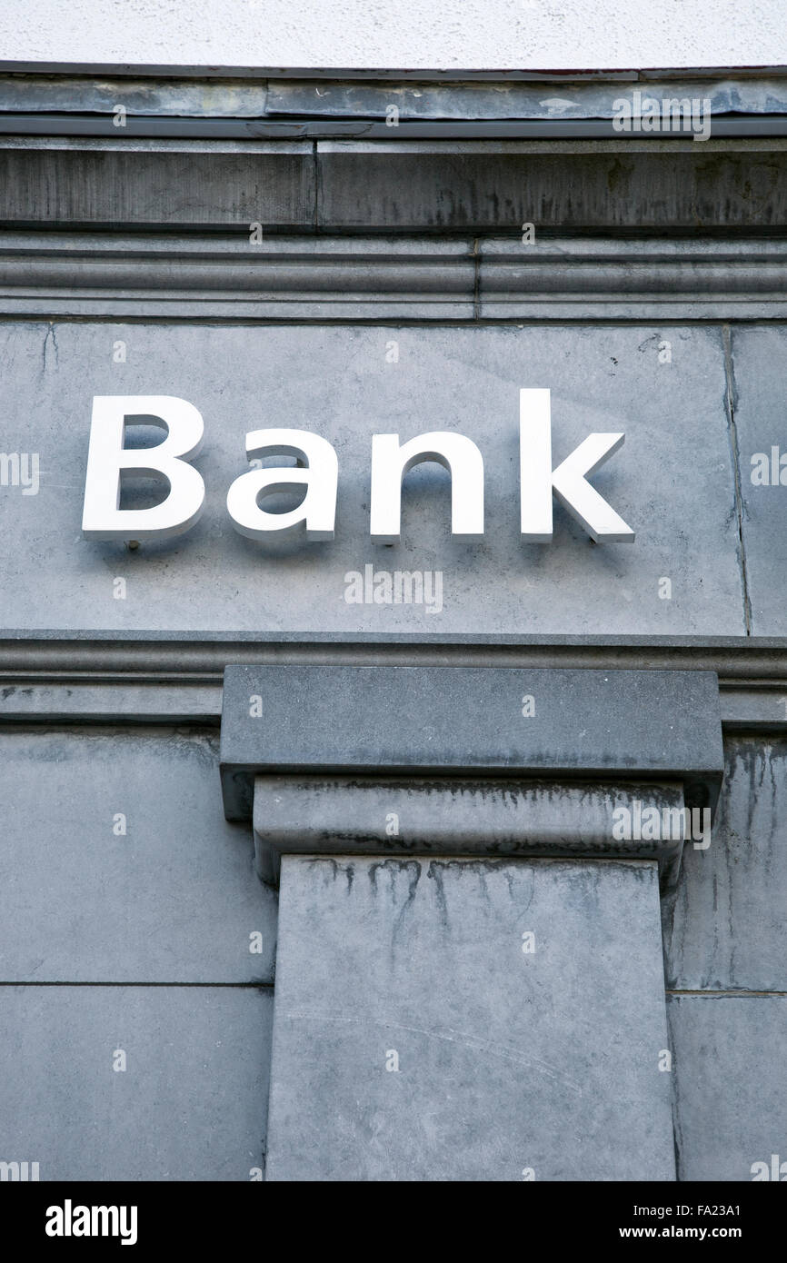 White Bank Sign on Grey Building Facade Stock Photo - Alamy