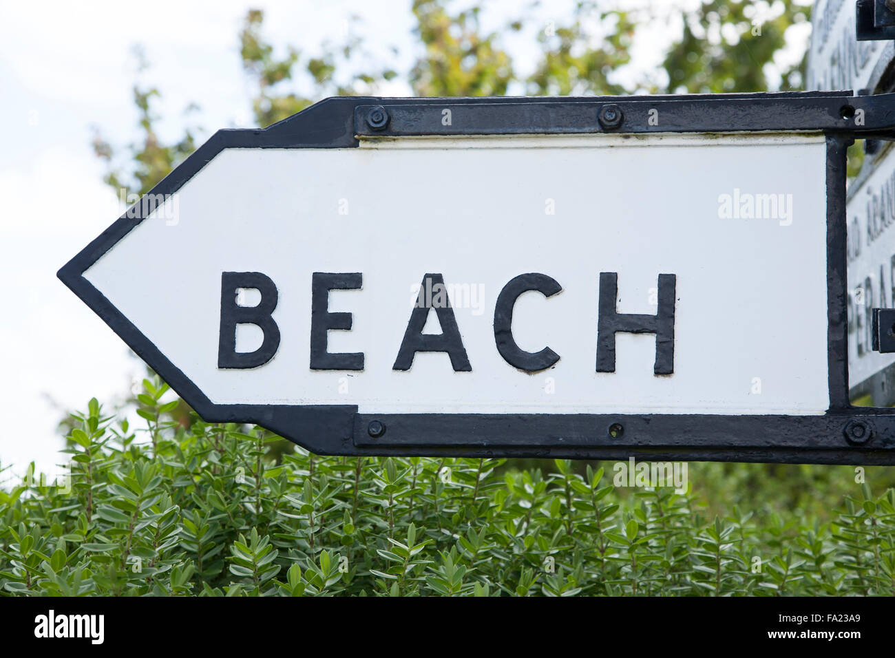 Black and White Beach Direction Sign Stock Photo - Alamy