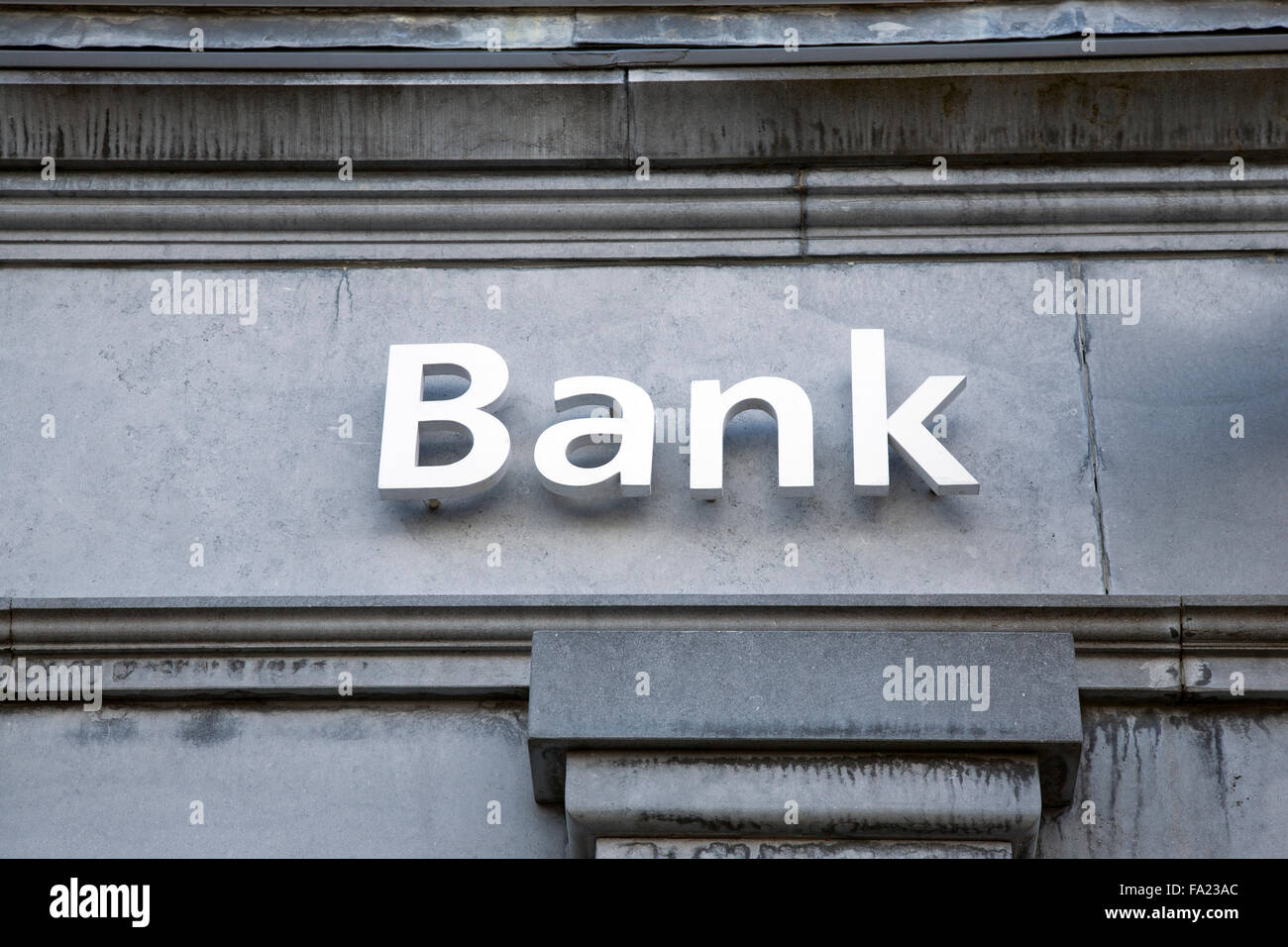 White Bank Sign on Grey Building Facade Stock Photo - Alamy