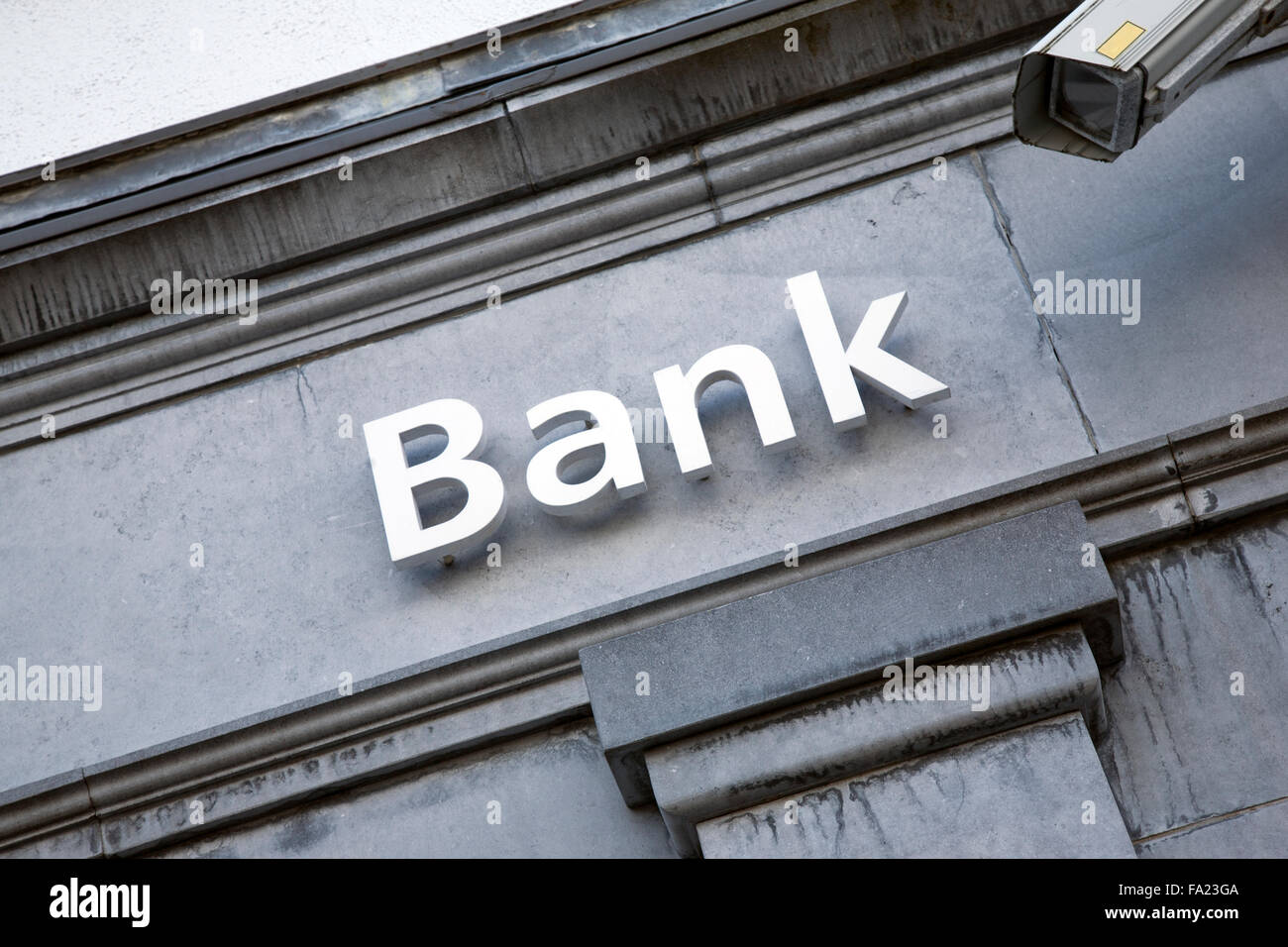 White Bank Sign on Grey Building Facade Stock Photo - Alamy