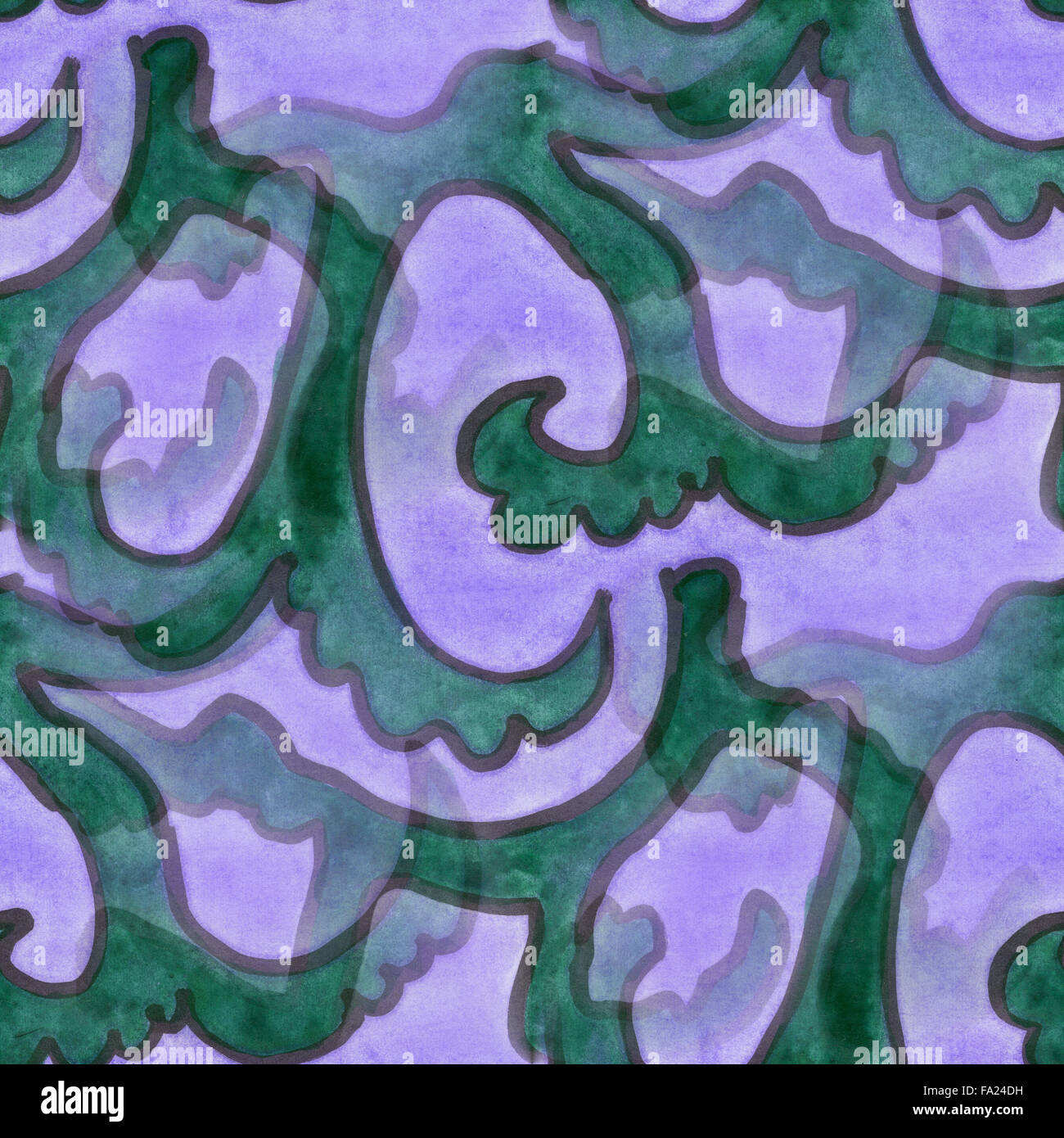 Seamless green purple abstract ornament art watercolor handmade ...