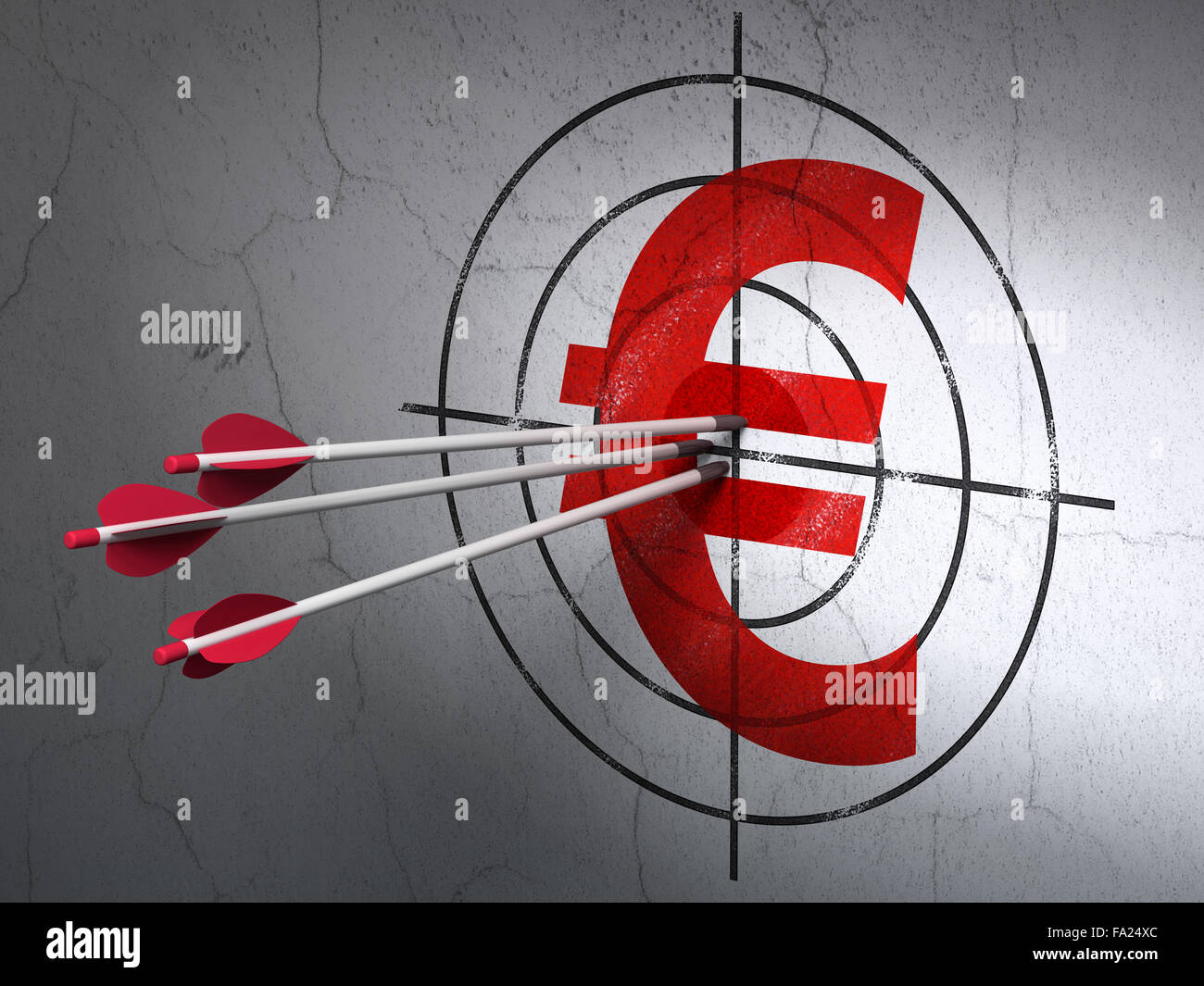 Currency concept: arrows in Euro target on wall background Stock Photo ...