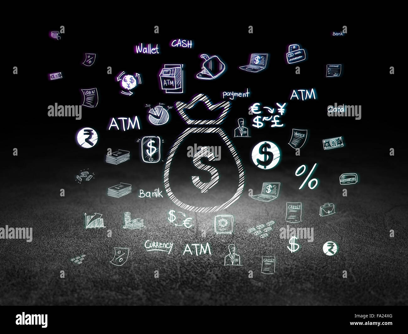 Banking concept: Money Bag in grunge dark room Stock Photo - Alamy