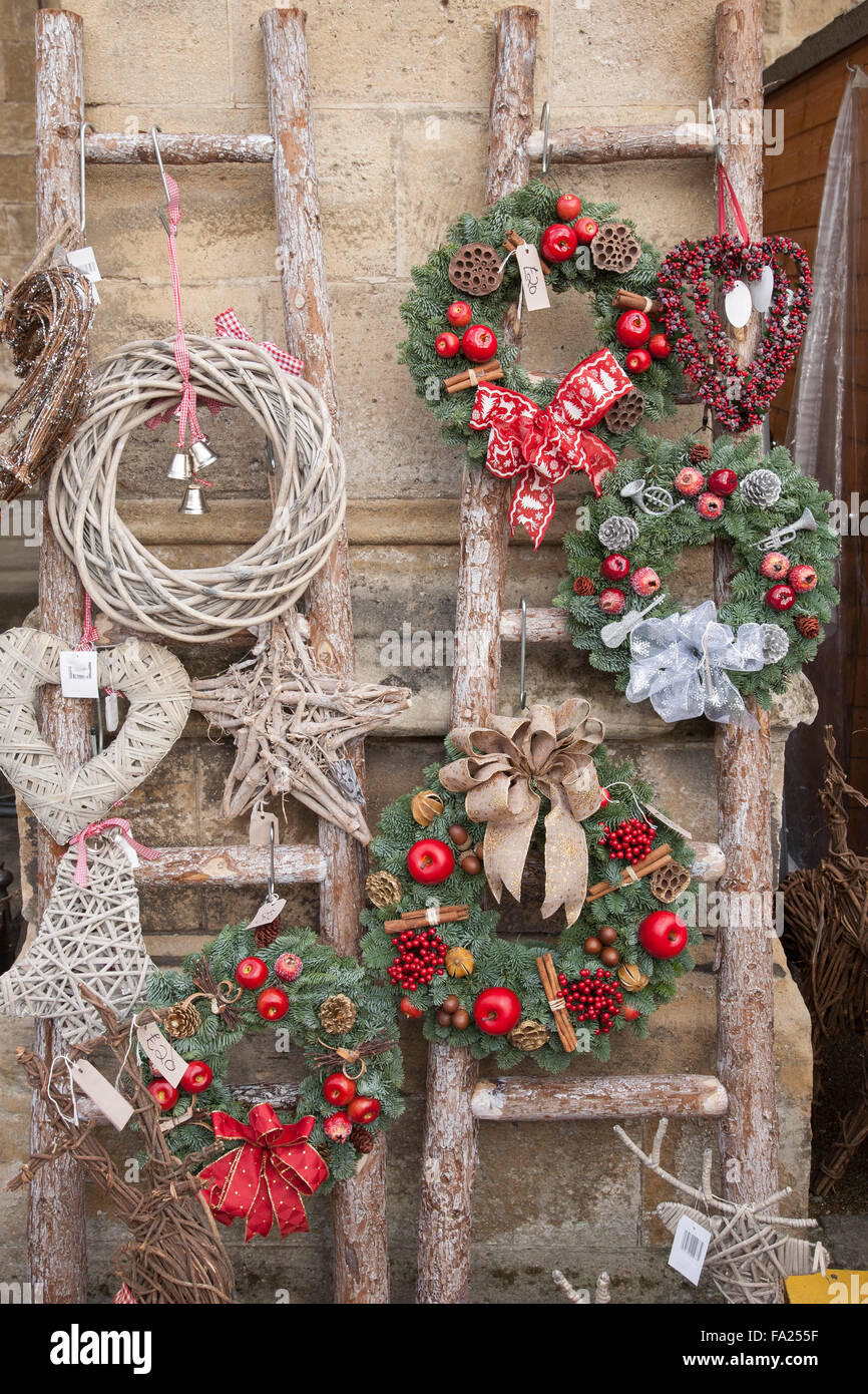 Christmas Reef with Wooden Ladder Background Stock Photo - Alamy