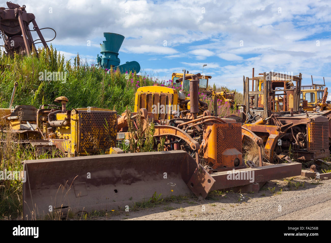 Old rusty and weathered bulldozers. Outdoors horizontal shot Stock ...