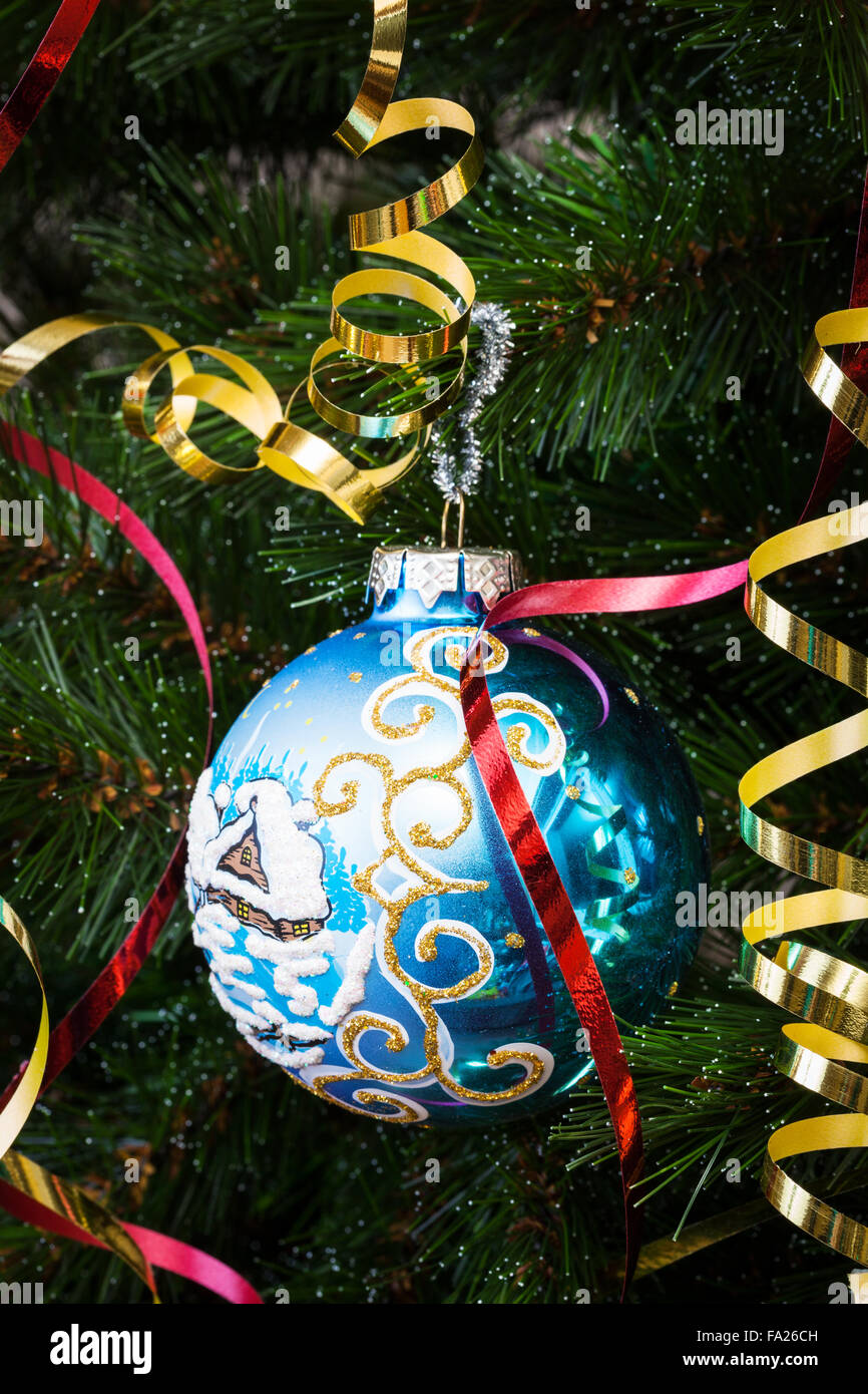beautiful blue ball on the Christmas tree Stock Photo - Alamy