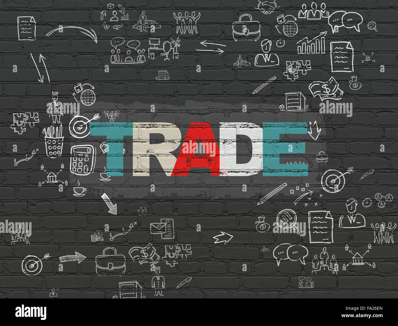 Finance concept: Trade on wall background Stock Photo - Alamy